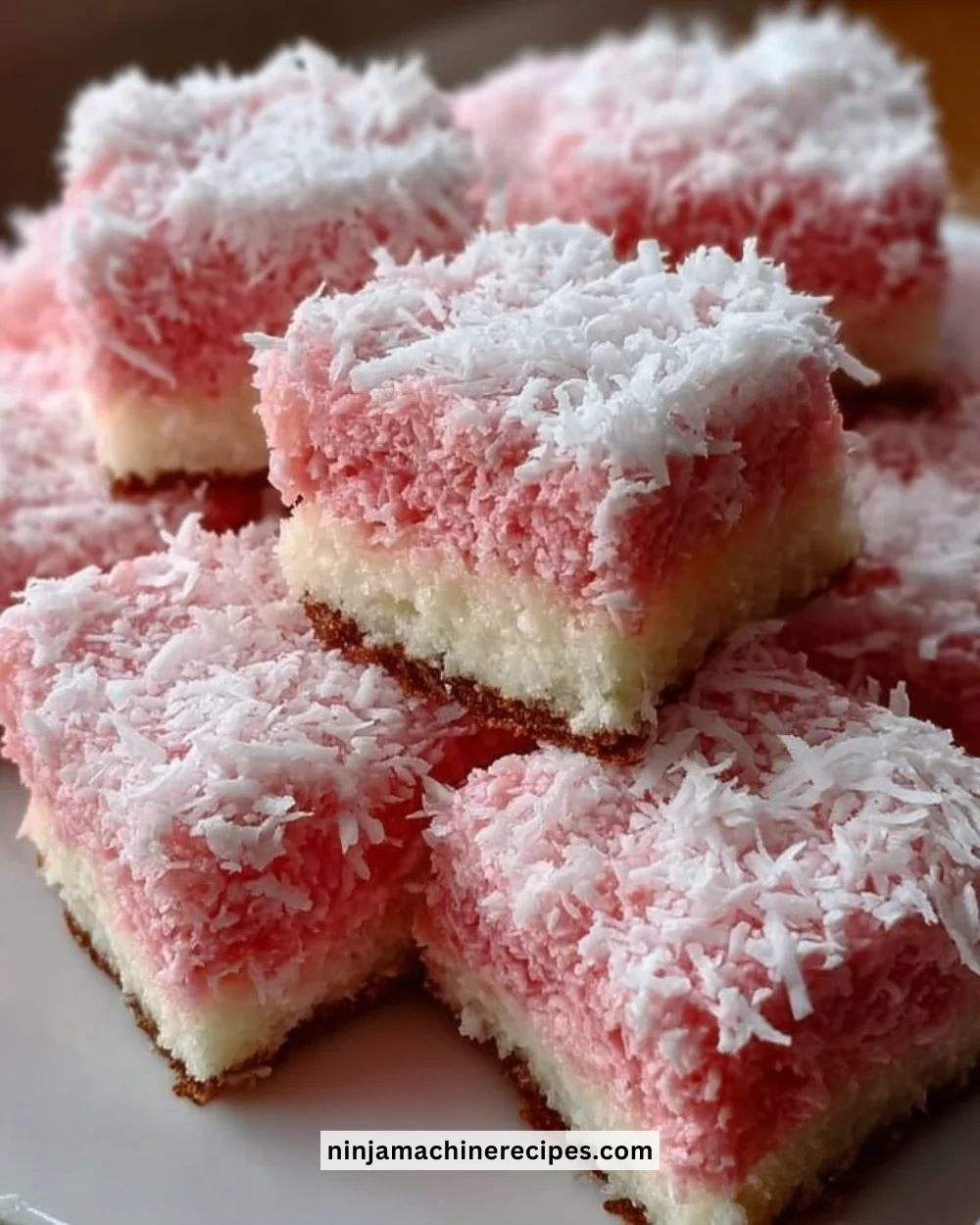 Pink Coconut Snowball Cake Bars - Ninja Machine Recipes